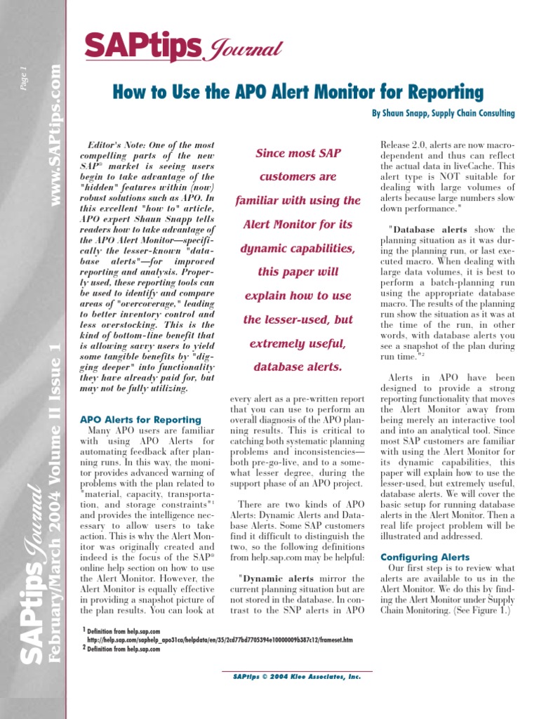 How To Use The Apo Alert Monitor For Reporting | PDF | Databases ...