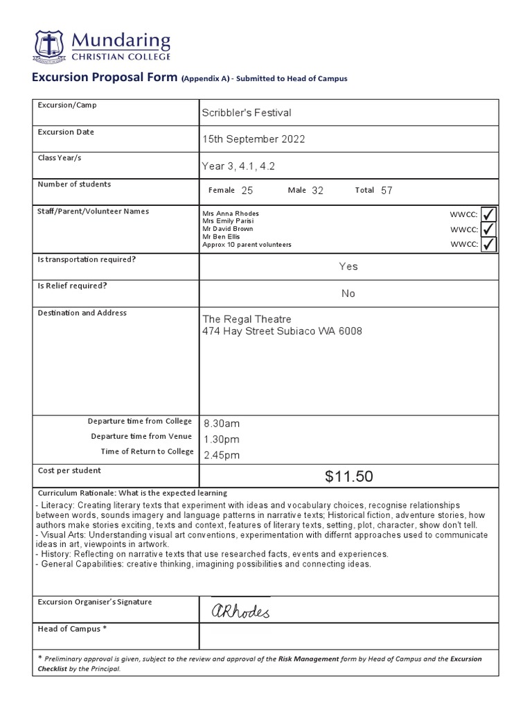 Excursion Proposal Form | PDF | Narrative | Human Communication