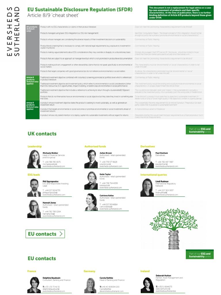 SFDR Article 8 9 Cheatsheet | PDF