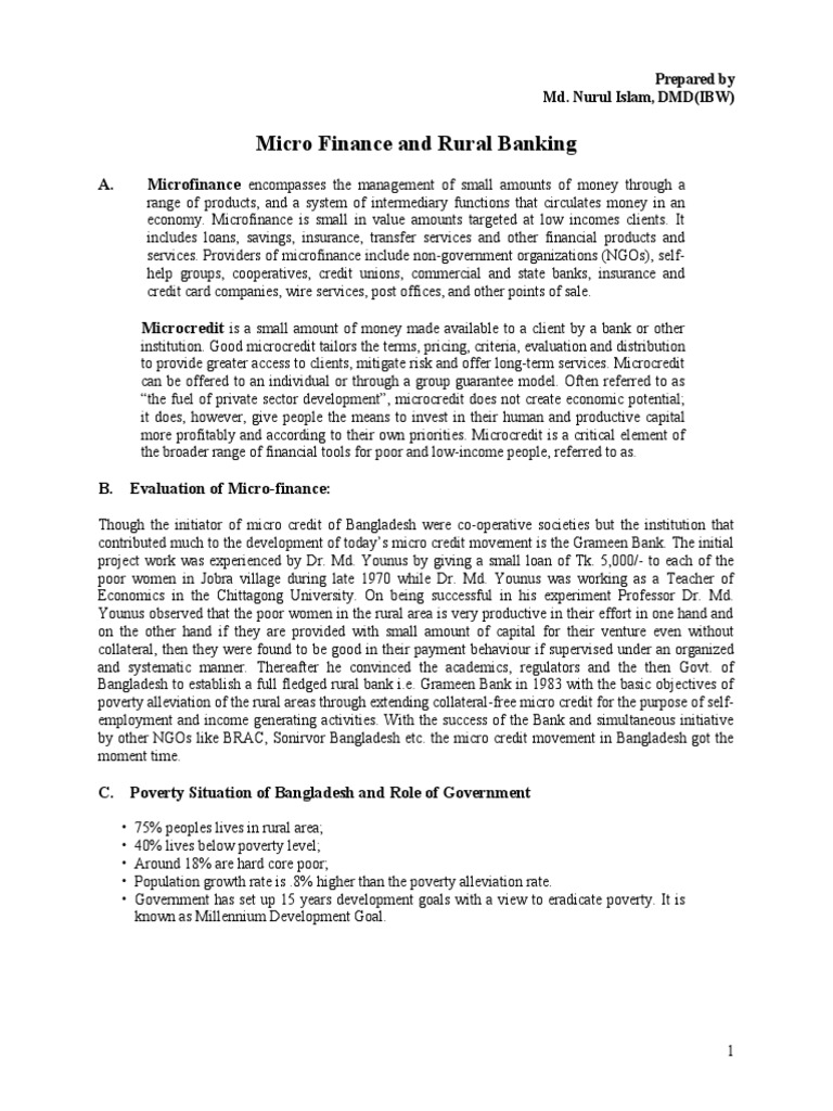 Micro Finance and Rural Banking | PDF | Microfinance | Microcredit