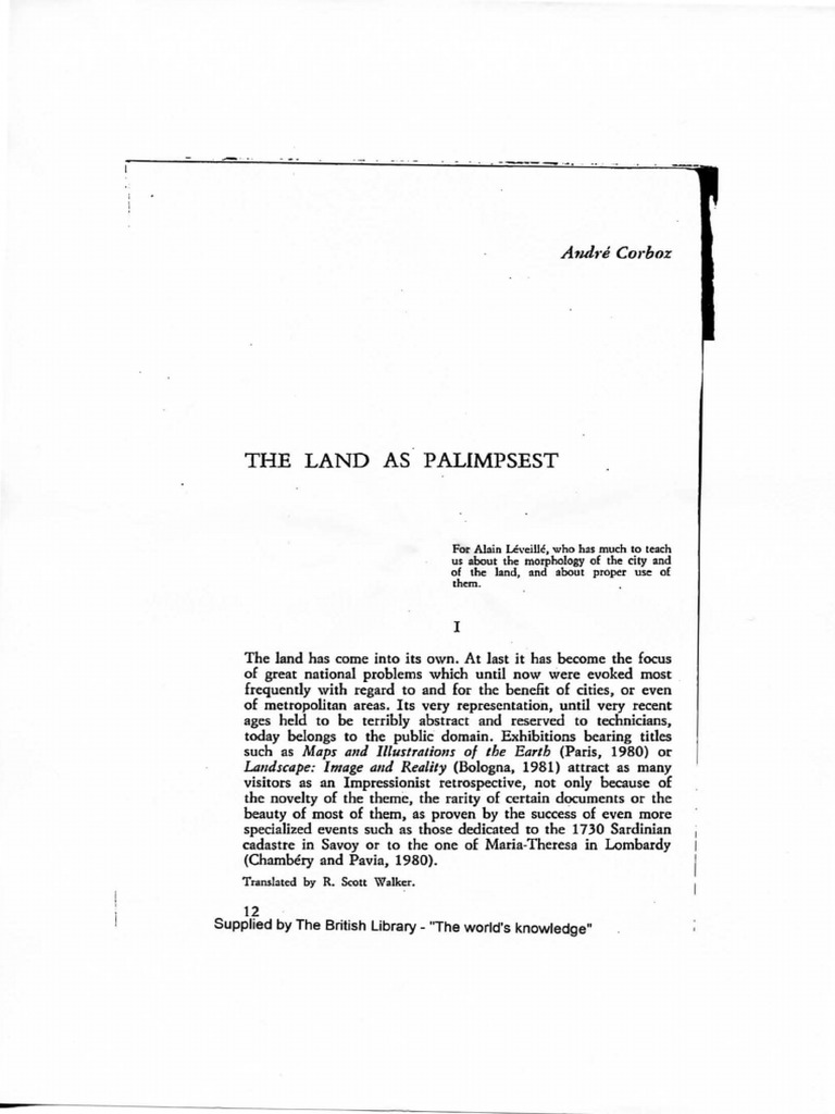 Corboz - The Land As Palimpsest | PDF | Earth Sciences
