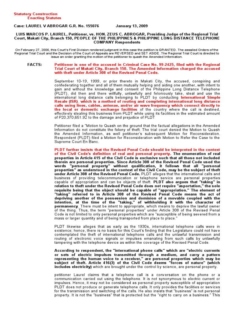 Statutory Construction of Theft Law | PDF | Statutory Interpretation ...