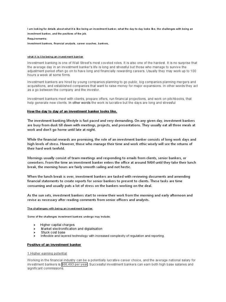 Investment Banker Pdf Investment Banking Banks