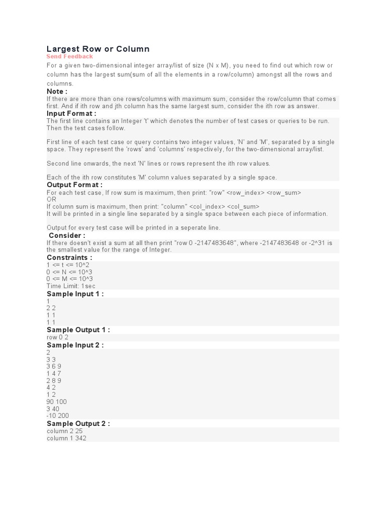Largest Row Or Column Pdf 
