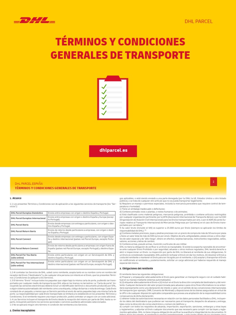 Es DHL Parcel Spain GTC Es | PDF | aduana | Transporte