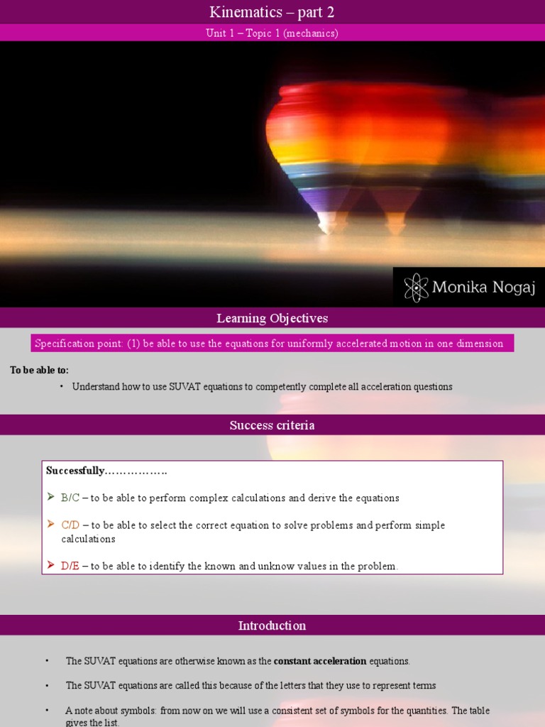 4 Kinematics Part2 (SUVAT) | PDF | Acceleration | Equations Of Motion