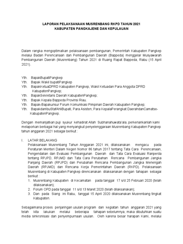 Laporan Pelaksanaan Musrenbang RKPD Tahun 2021 | PDF