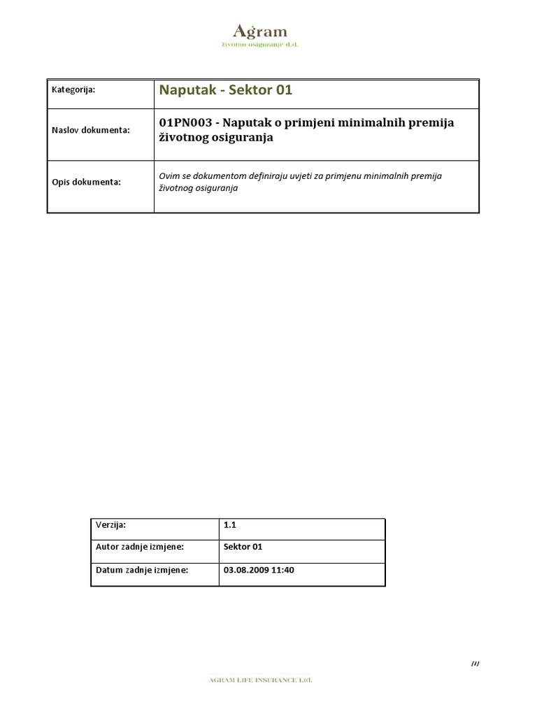 01PN003 - Minimalne Premije Životnog Osiguranja | PDF