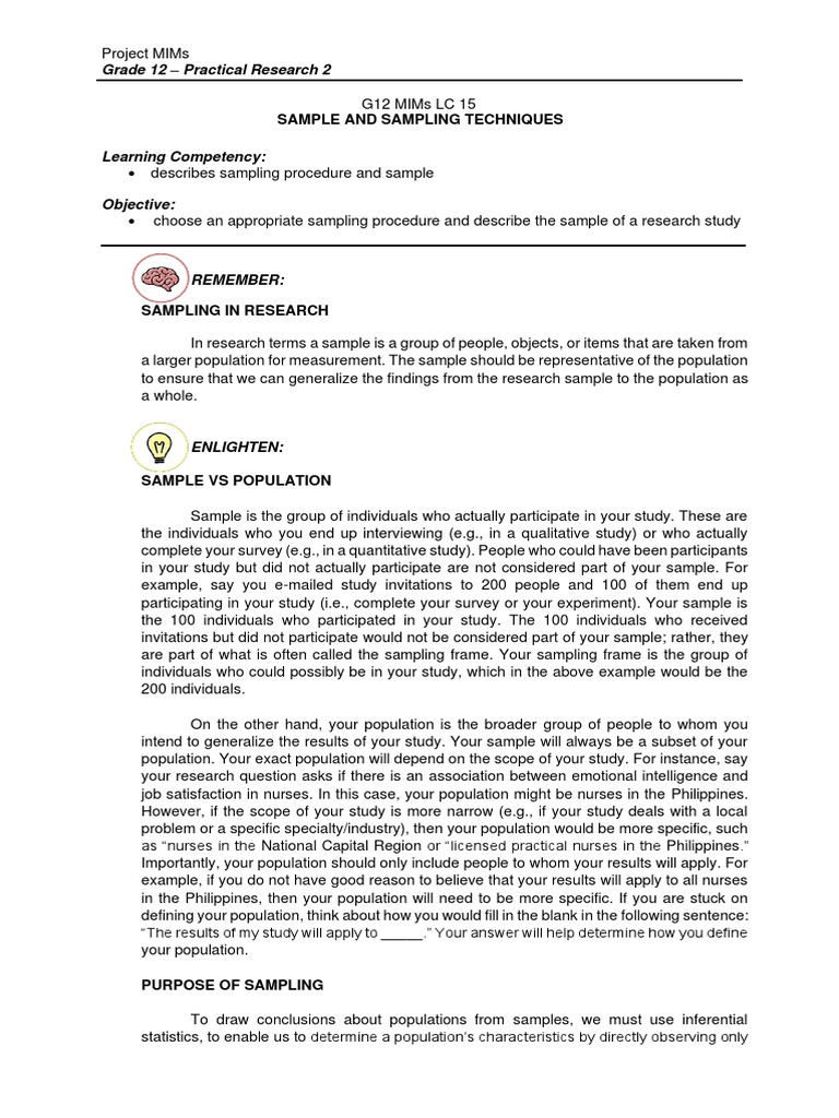 Q2 Module 2 - Sample and Sampling Techniques | PDF | Sampling (Statistics) | Bias