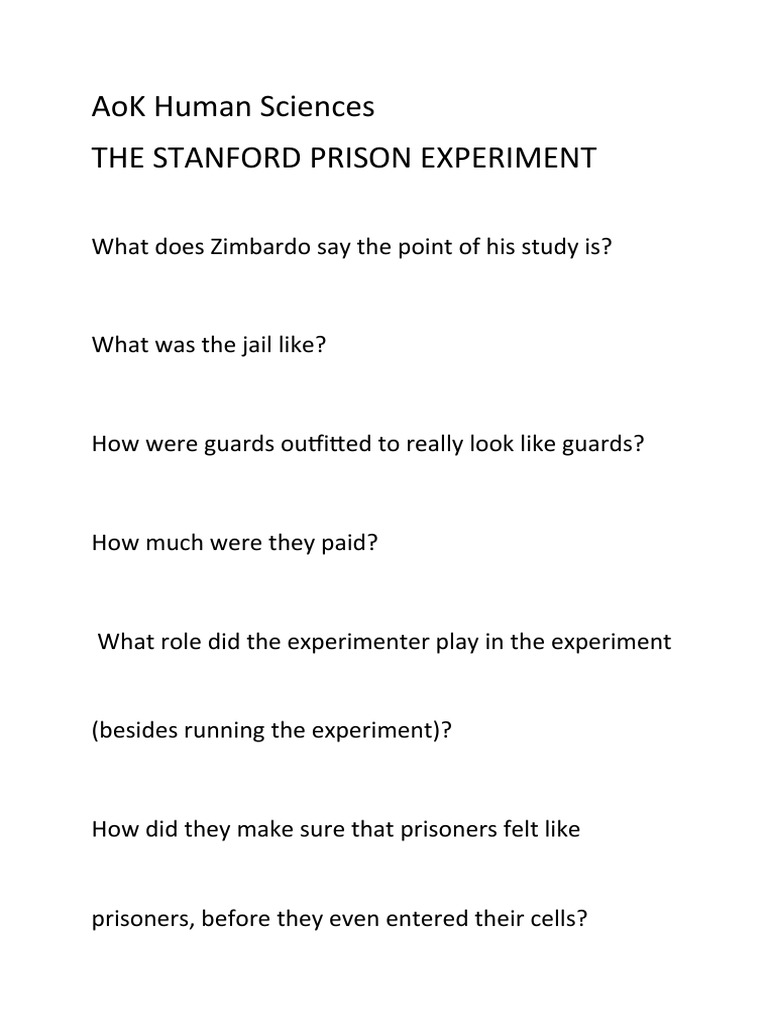 Worksheet Stanford Prison Experiment | PDF | Social Science | Philosophy
