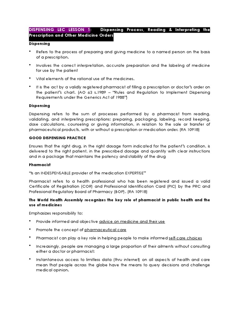 Pharmacy Dispensing Process Overview | PDF | Pharmacy | Prescription Drugs