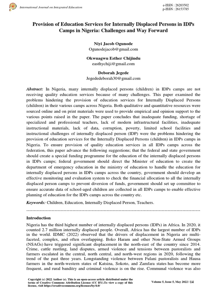 Provision of Education Services For Internally Displaced Persons in ...