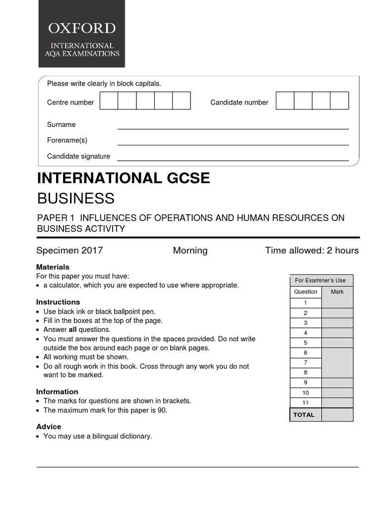 9225 International Gcse Business Question Paper 1 v1.0 | PDF | Hybrid ...