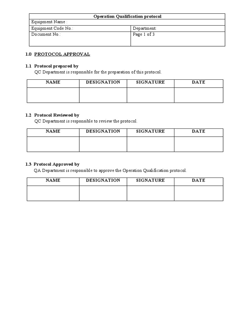 Operation Qualification Protocol Guide | PDF