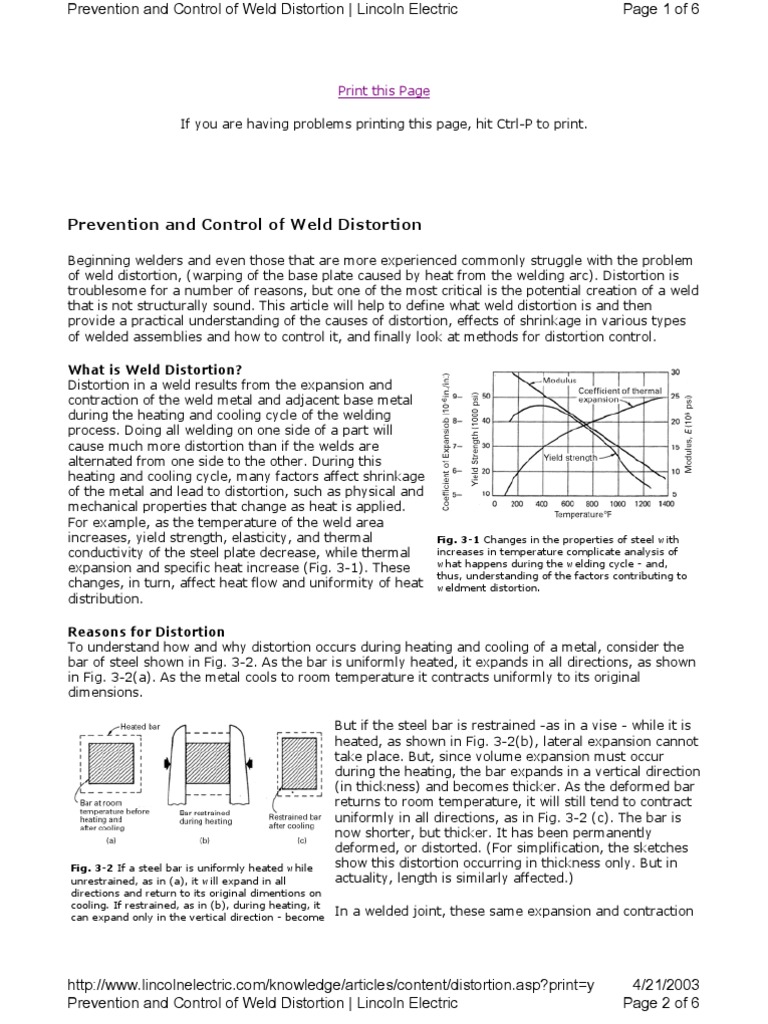 Prevention and Control of Weld Distortion: Print This Page | PDF ...