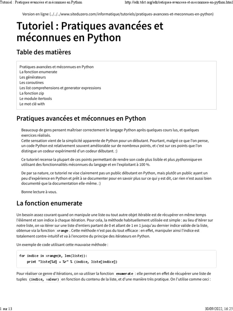 Pratiques avancées en Python | PDF | Python (Langage de programmation) | Structure de contrôle