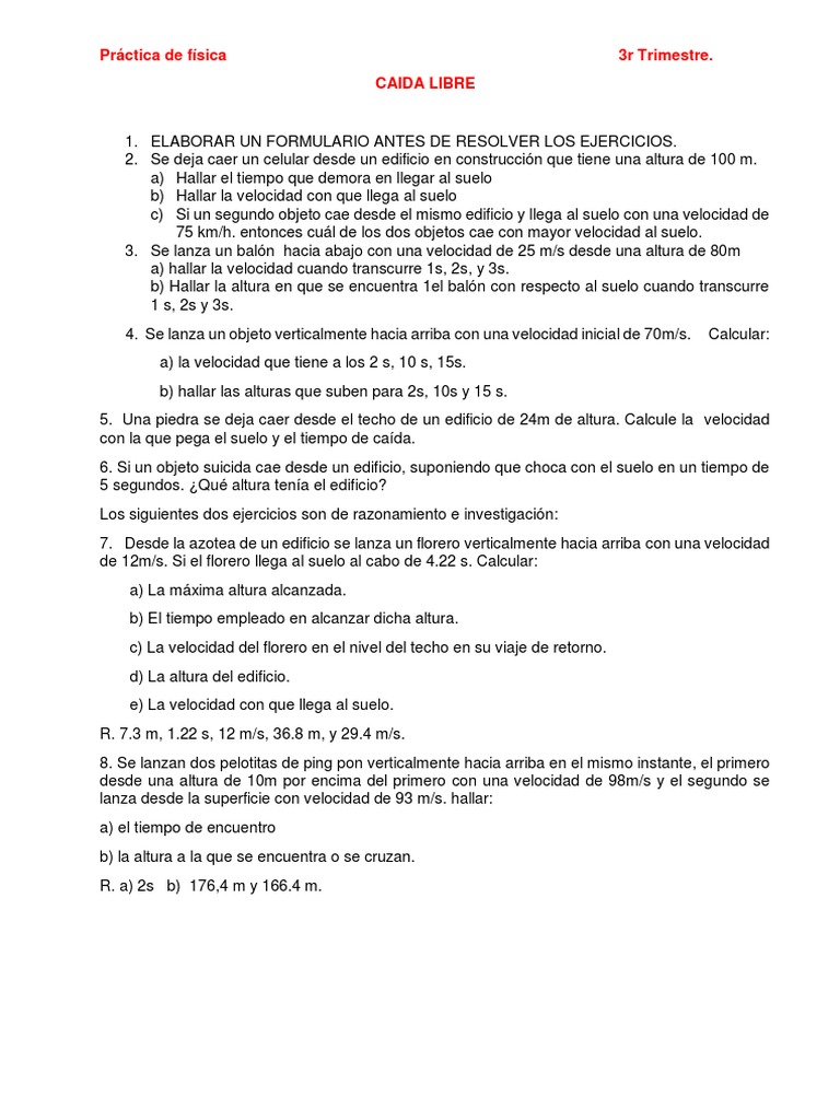 Practica De Caida Libre Pdf