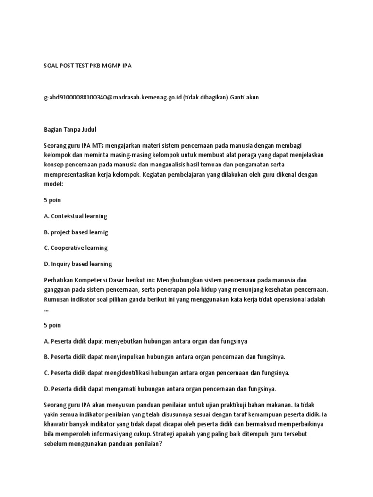 Soal Post Test Ipa | PDF
