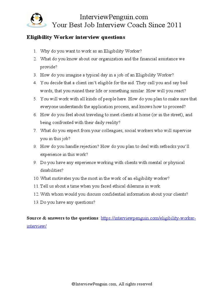 Eligibility Worker Interview Questions | PDF
