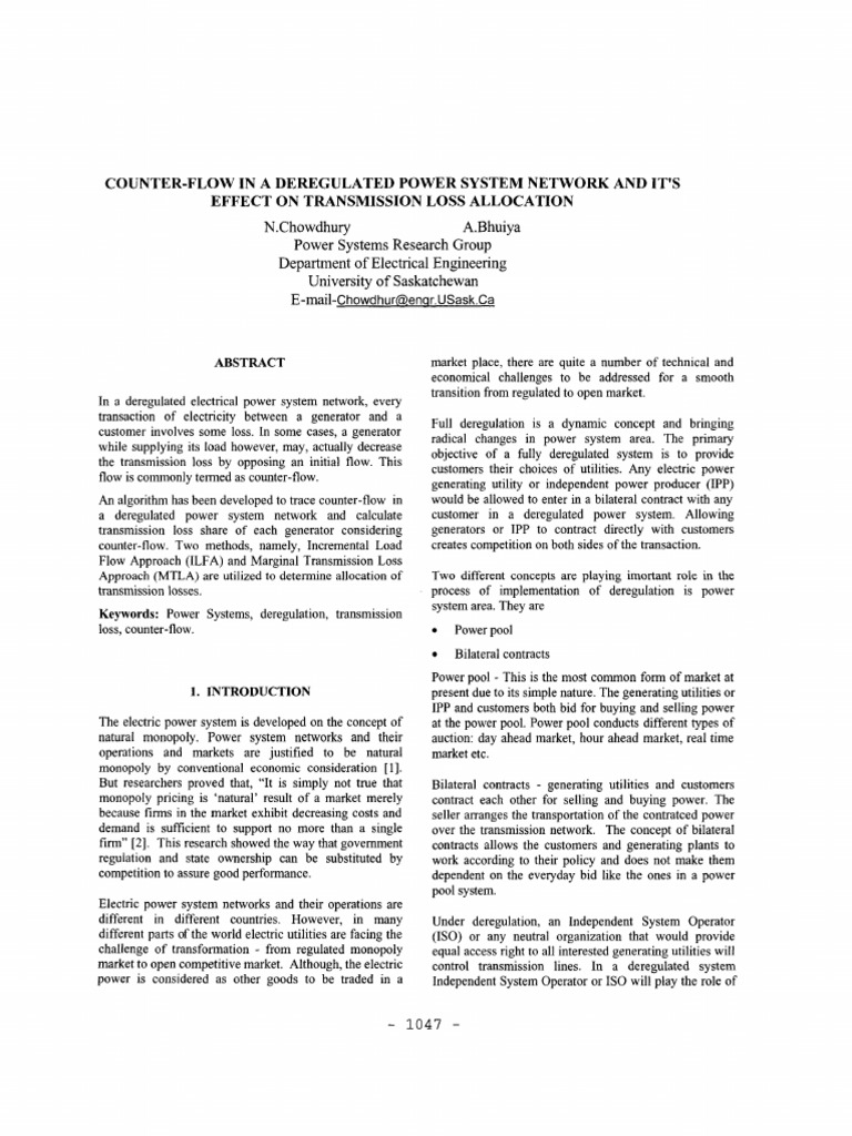 Counter Flow In A Deregulated Power System Network And It S Pdf Public Utility Monopoly