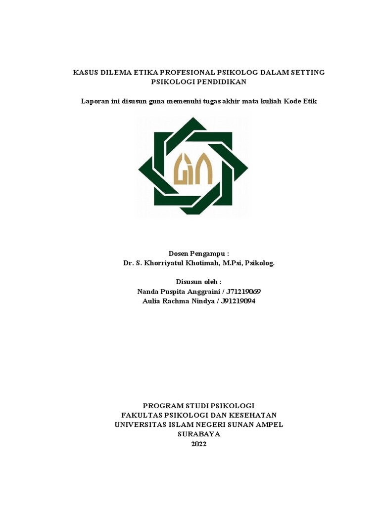 Kasus Dilema Etika Profesional Psikolog Dalam Setting Psikologi ...