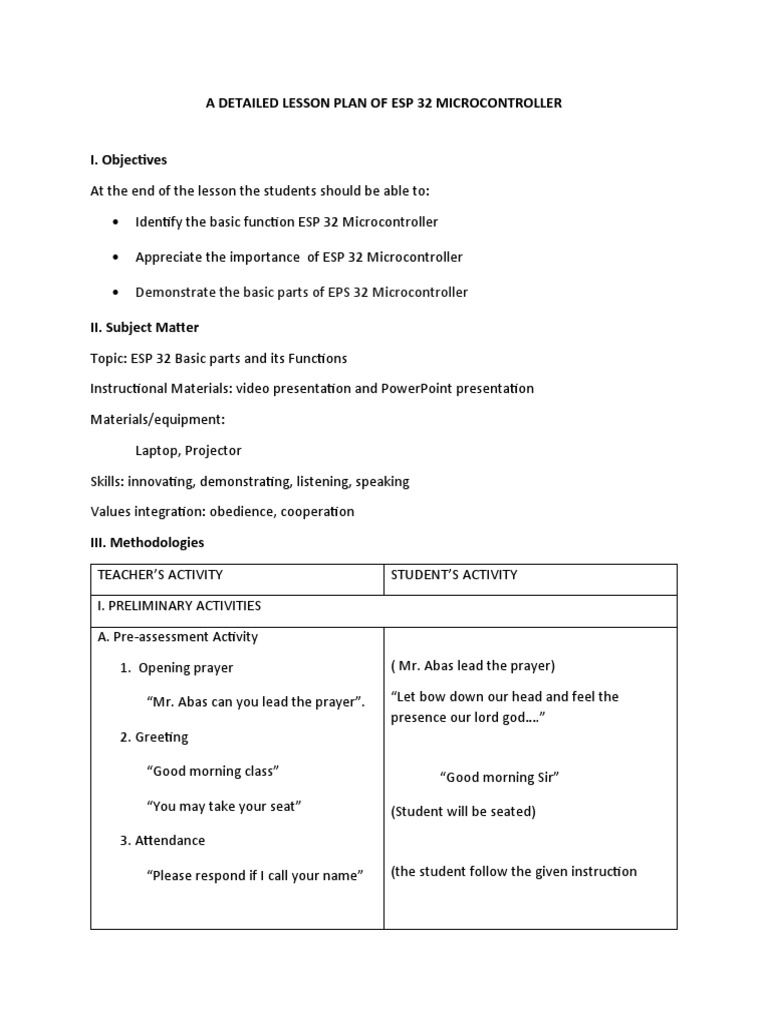Lesson Plan in Esp 32 Microcontroller | PDF | Microcontroller | Electrical Engineering