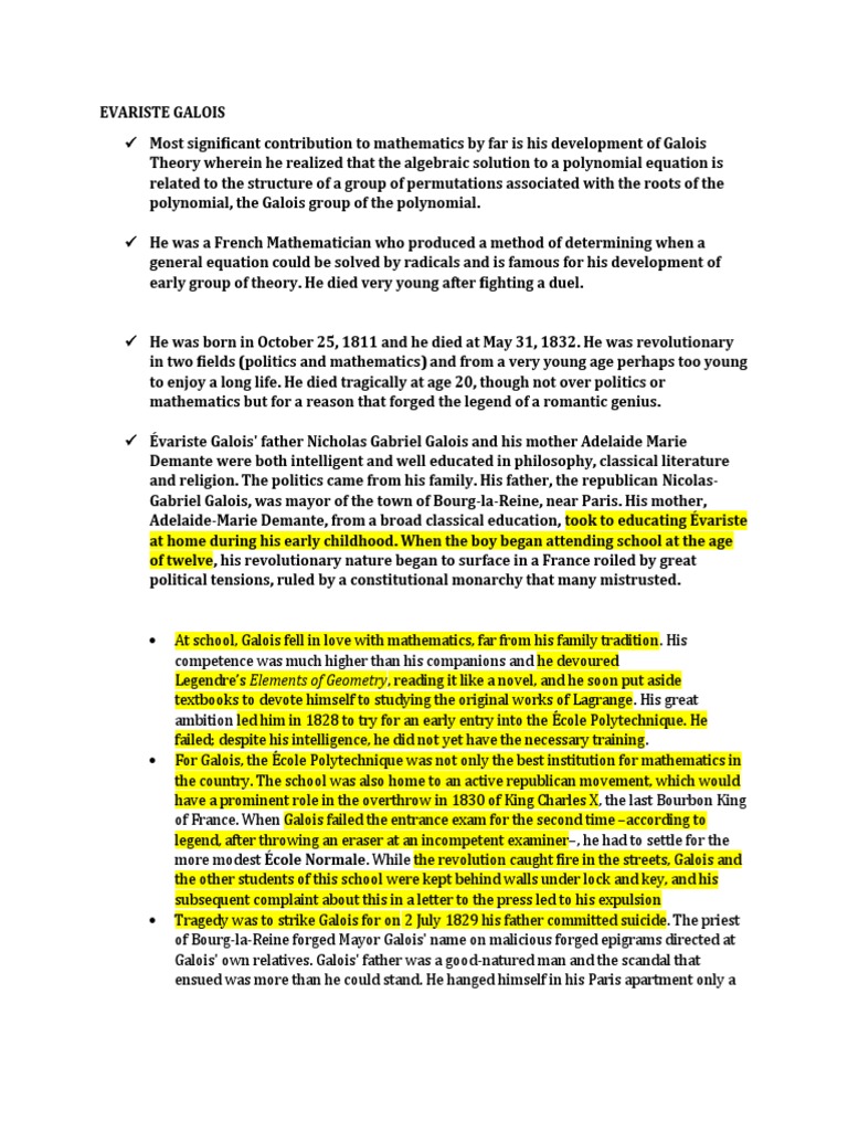 Evariste Galois | PDF | Mathematics
