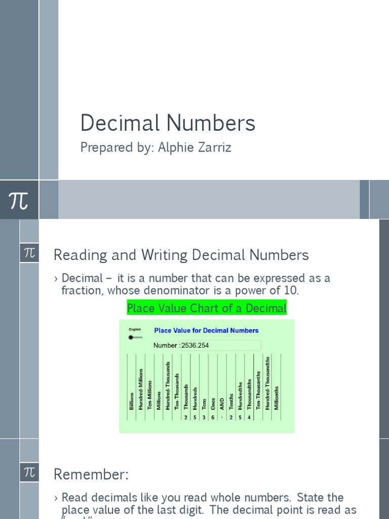 Reading and Writing Decimal Numbers | PDF