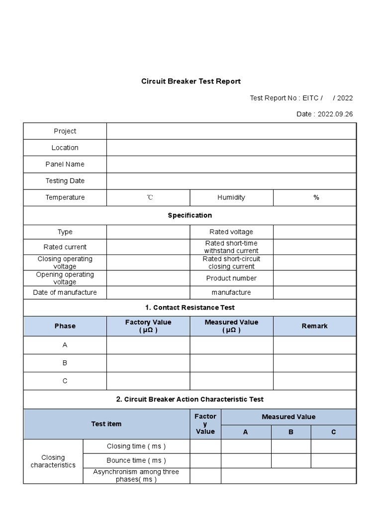 Comprehensive Circuit Breaker and Transformer Testing Report | PDF ...