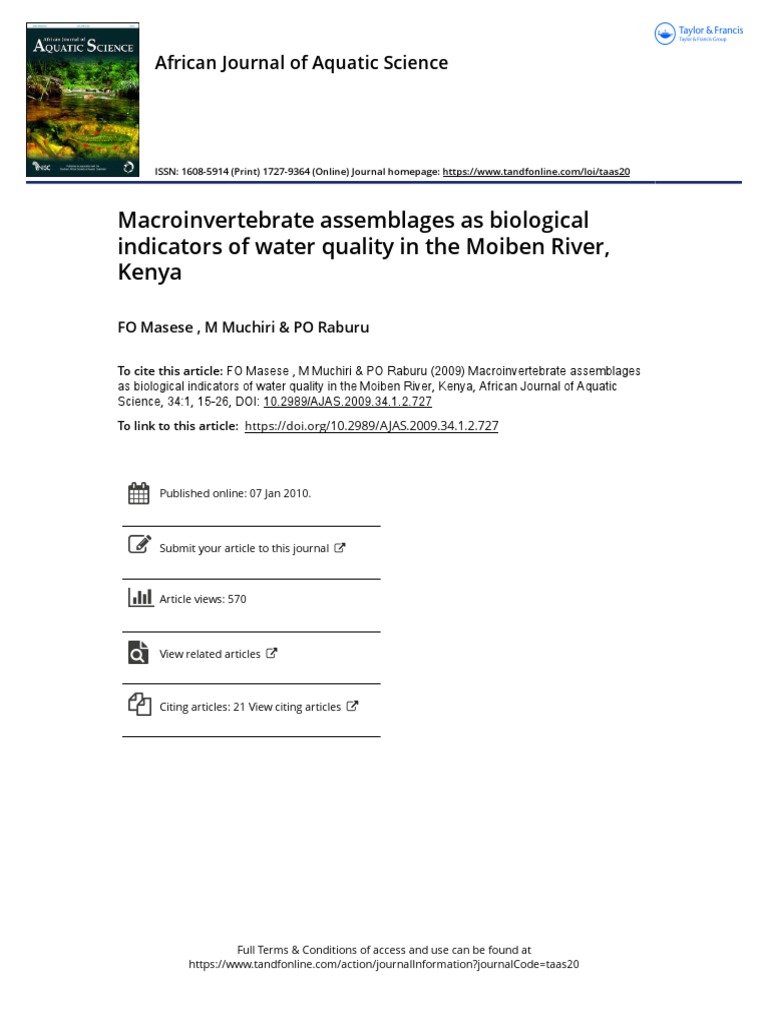 Macroinvertebrate Assemblages As Biological Indicators of Water | PDF ...