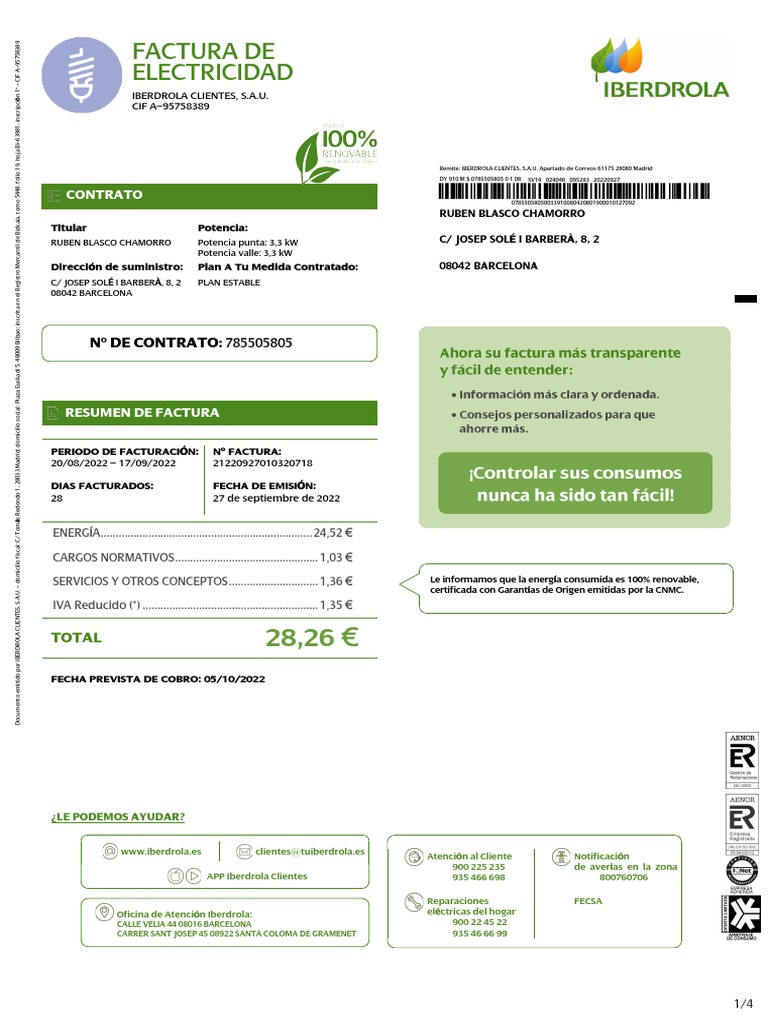 Factura de Electricidad | Download Free PDF | Ingenieria Eléctrica ...