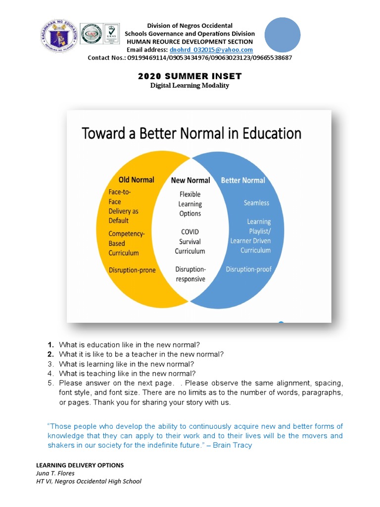 2020 - SUMMER - INSET-OUTPUT-Learning Delivery Options | PDF | Learning ...