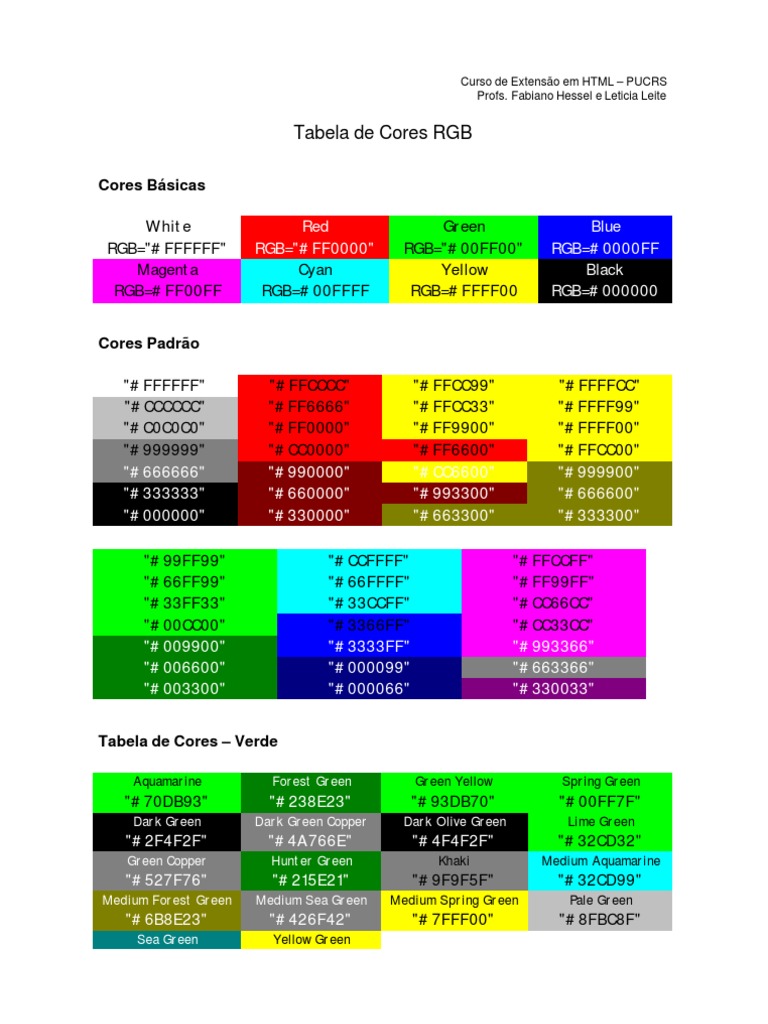 Tabela de Cores | PDF