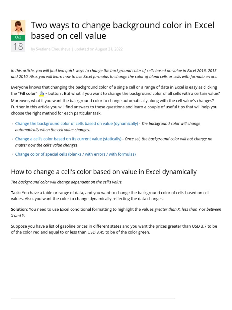 How To Change Background Color in Excel Based On Cell Value | PDF ...