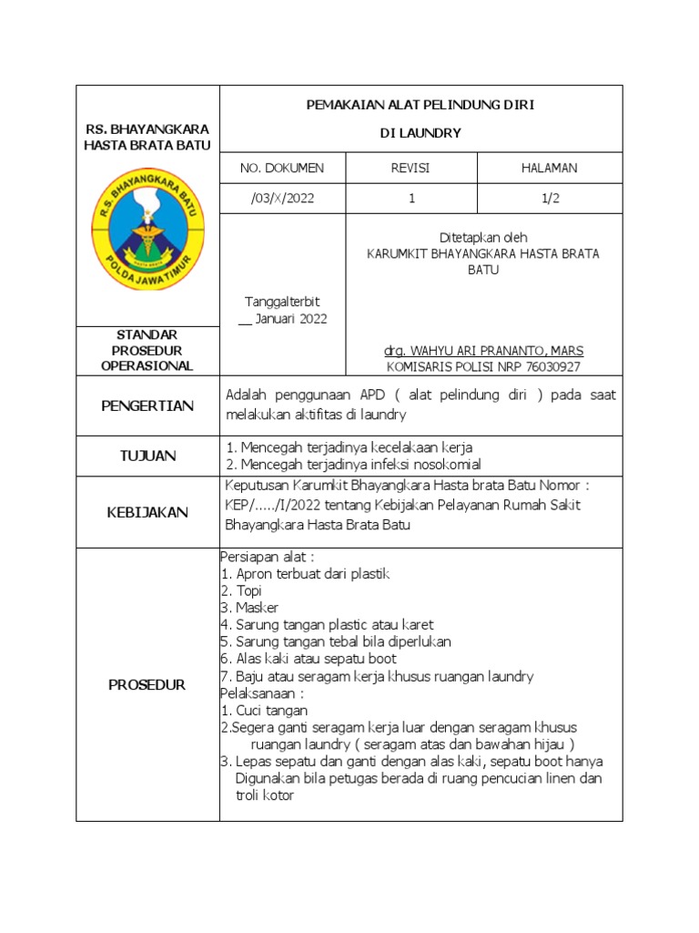 Prosedur Penggunaan APD di Laundry | PDF