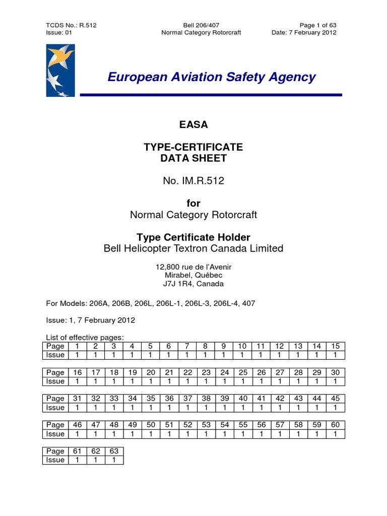Easa TCDS R.512 | PDF | Aviation | Transport