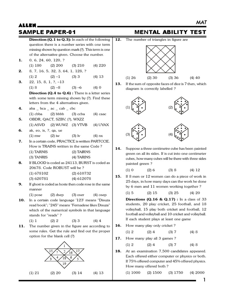MP NTSE Sample Paper MAT | PDF