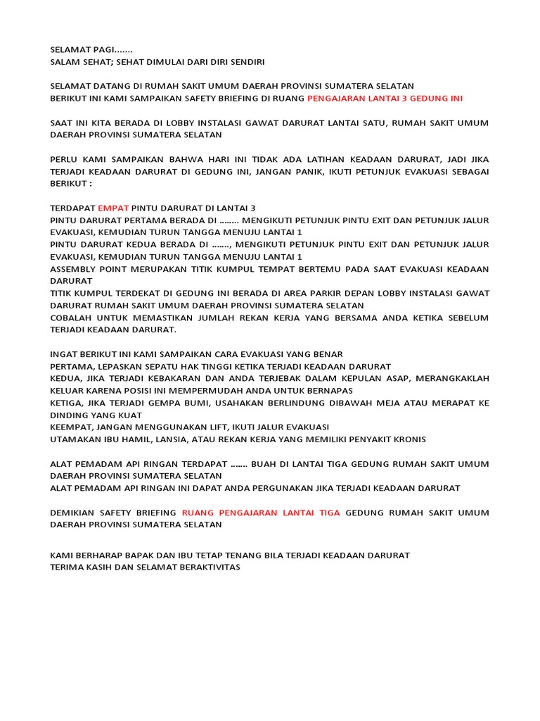 Teks Safety Briefing | PDF