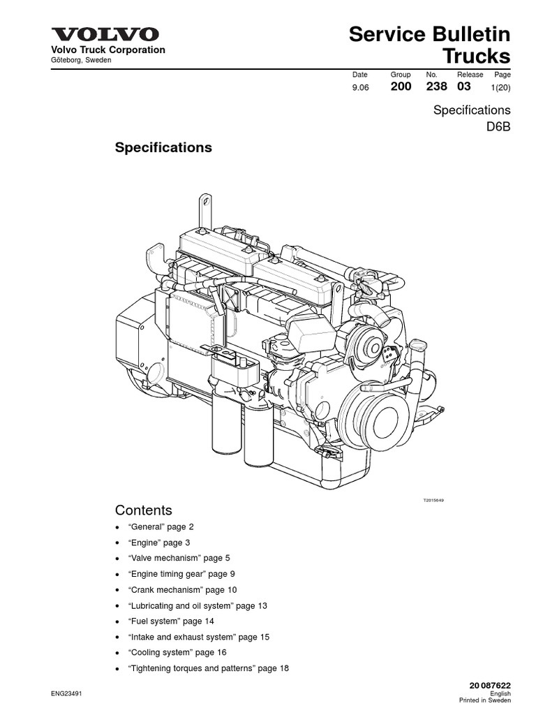 Volvo D6B Engine Specifications Guide | PDF | Piston | Gear