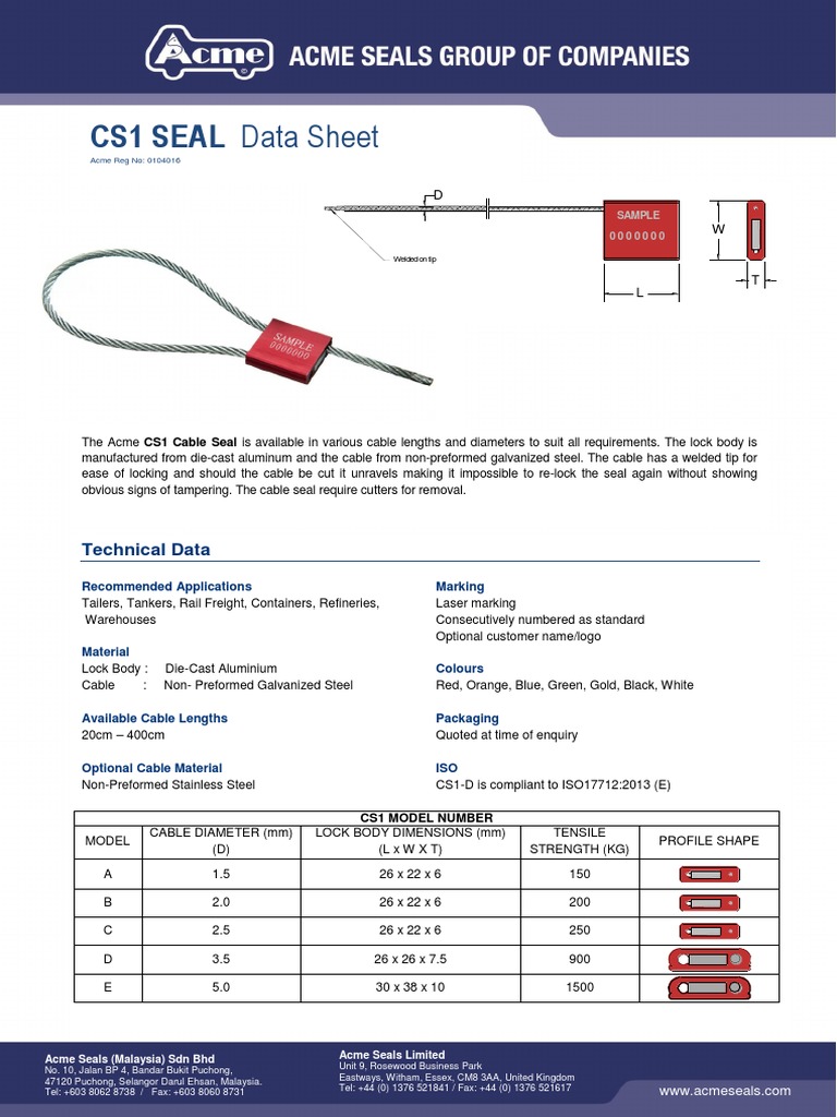 CS1 Cable Seal Technical Data | PDF | Building Engineering | Materials