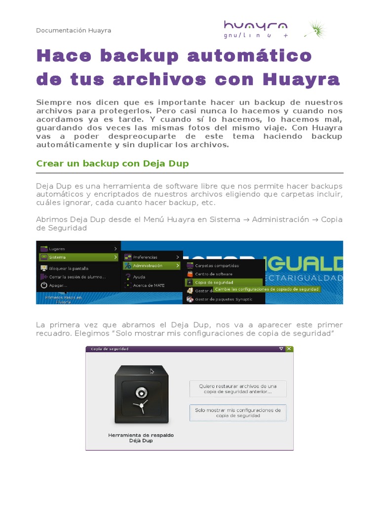 Hacer Backup Automático de Tus Archivos Con Huayra | PDF | Apoyo | Archivo de computadora