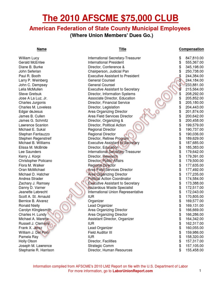 AFSCME 2010 $75,000 Compensation Club | PDF