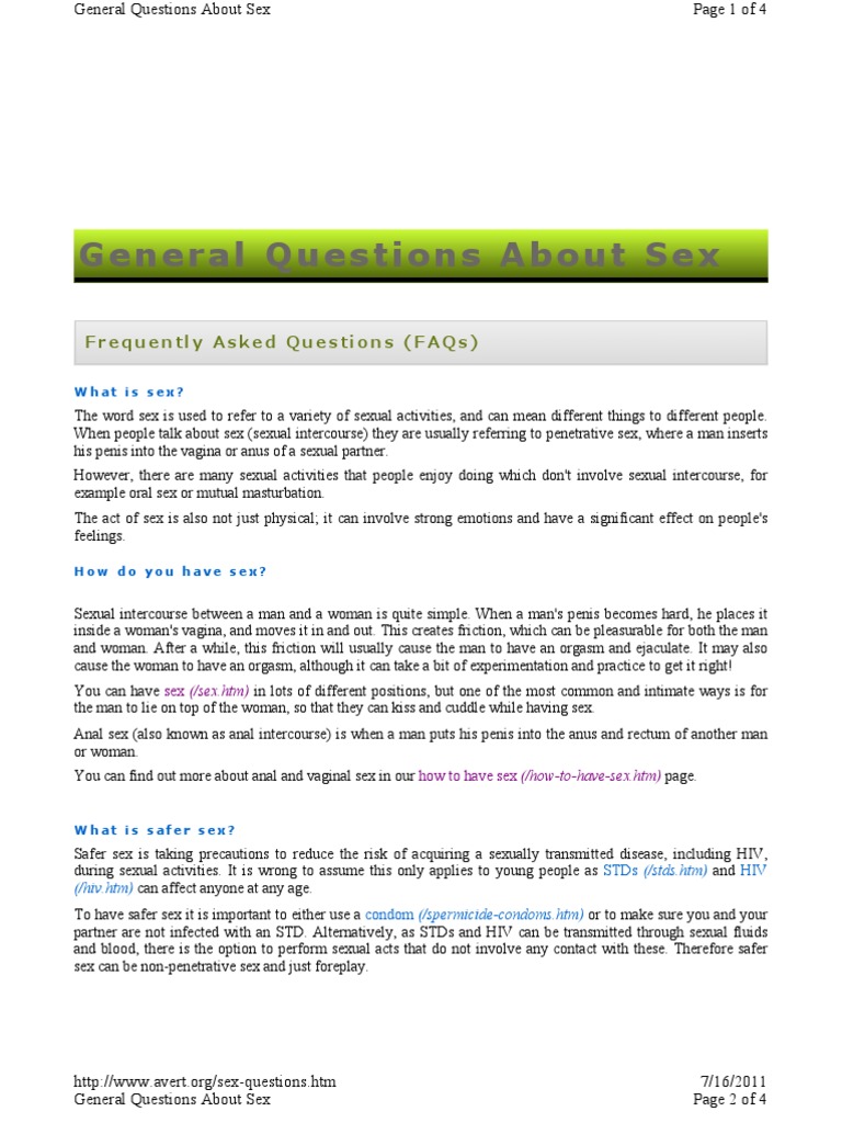 General Questions About Sex Frequently Asked Questions Faqs Pdf