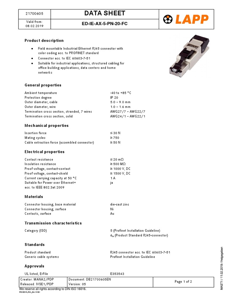 Profinet Connector | PDF | Electrical Connector | Electronics