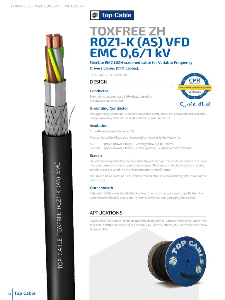 TOXFREE ZH ROZ1-K (AS) VFD EMC 0,61 KV - Fisa Tehnica | PDF