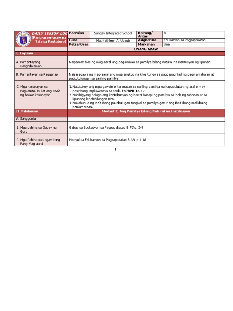 DLL ESP 8 Modyul 1 | PDF
