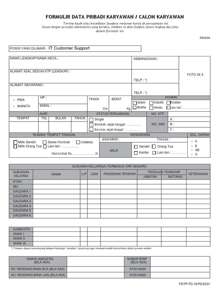 Formulir Data Pribadi Karyawan | PDF