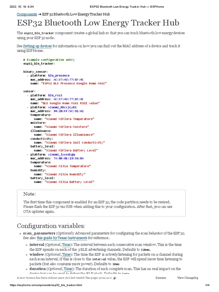 ESP32 Bluetooth Low Energy Tracker Hub - ESPHome | PDF | Computing | Computer Engineering