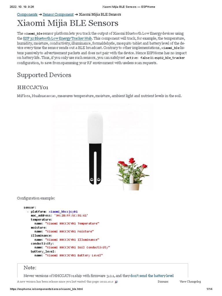 Xiaomi Mijia BLE Sensors - ESPHome | PDF
