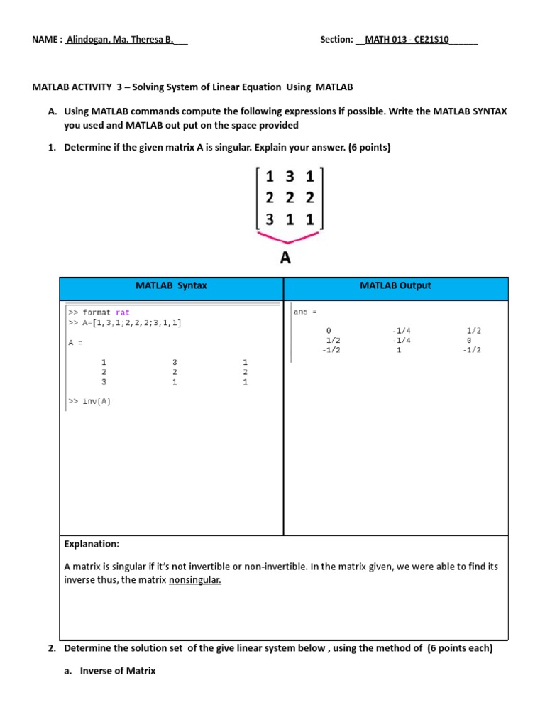 Matlab Activity 3-1 | PDF